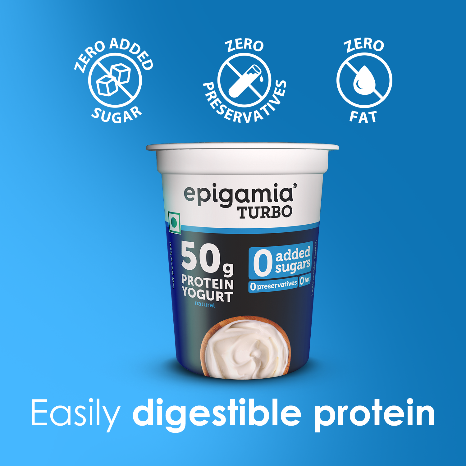 turbo 50 g protein yogurt, natural - 430 gm - Epigamia