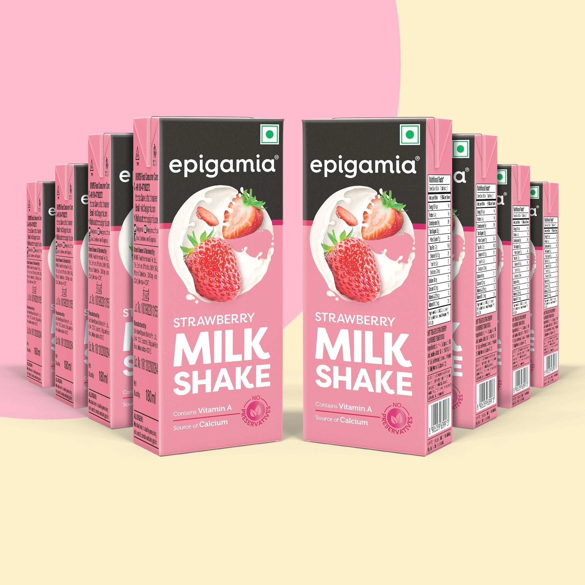 milkshakes, strawberry, 180 ml - pack of 8 - Epigamia